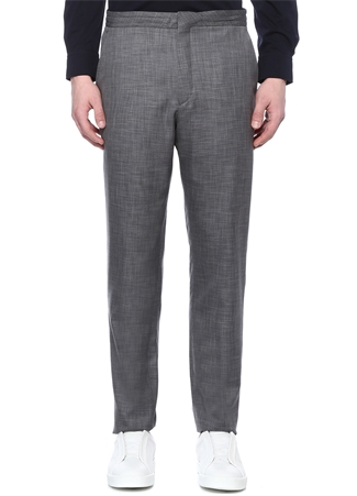 Zegna Erkek Drop 6 Gri Normal Bel Kareli Yün Pantolon 54 IT