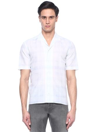 Zegna Erkek Mavi Ekose Desenli Keten Gömlek L EU