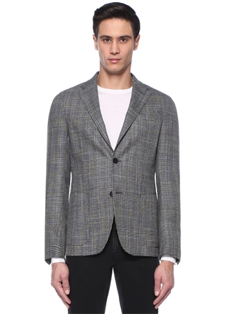 Zegna Erkek Drop 7 Gri Mikro Desenli Kelebek Yaka Yün Ceket 54 IT
