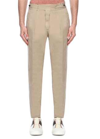 Zegna Erkek Bej Normal Bel Dokulu Boru Paça Pantolon 52 IT