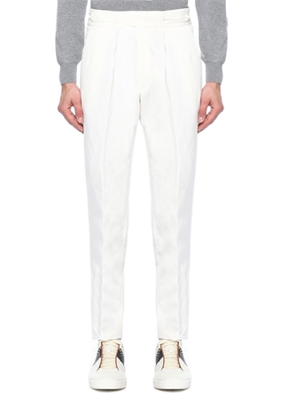 Zegna Erkek Beyaz Normal Bel Dokulu Boru Paça Pantolon 54 IT