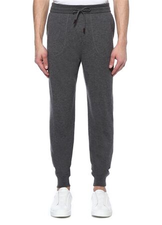 Zegna Erkek Antrasit Dekoratif Dikişli Yün Jogger Eşofman Gri 54 IT