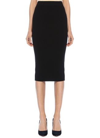 Fendi Kadın Siyah Beli Logo Jakarlı Midi Kalem Triko Etek Lacivert 40 IT
