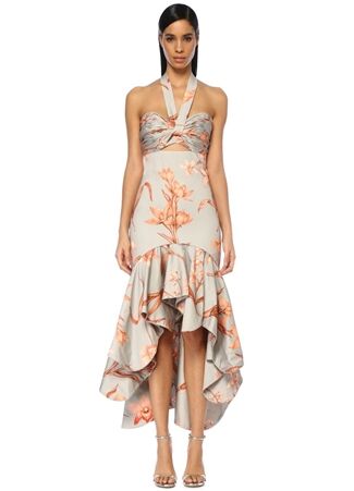 Johanna Ortiz Kadın River Of Life Gri Straplez Çiçekli Midi Yün Elbise 2 US