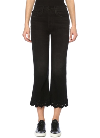 Frame Denim Kadın Schiffly Siyah Nakışlı Crop Flare Jean Pantolon Gri 26 US