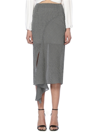 Cameo Kadın Affix Lacivert Kazayağı Desenli Drapeli Midi Etek S EU