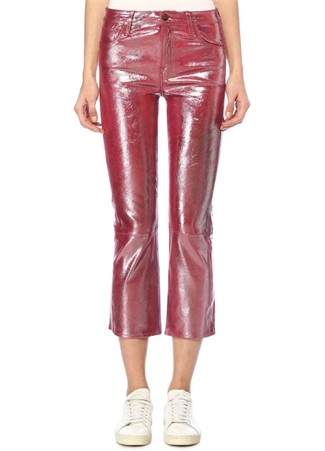 J Brand Kadın Selena Pembe Normal Bel Boot Cut Deri Pantolon 26 US