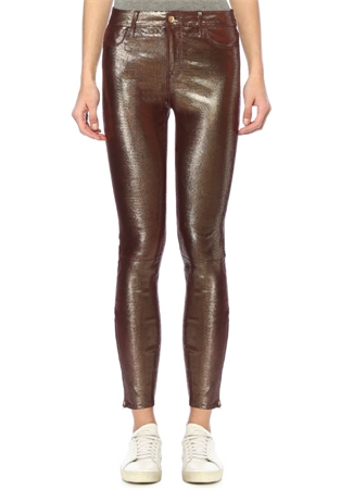J Brand Kadın Bronz Normal Bel Super Skinny Deri Pantolon Altın Rengi 26 US