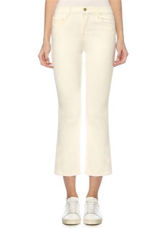 J Brand Kadın Selena Ekru Simli Crop Boot Jean Pantolon Bej 23 US