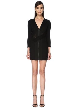 Alexander Wang Kadın Bodycon Siyah Dantel Korse Detaylı Mini Elbise 4 US