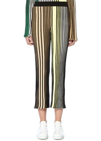 Kenzo Kadın Yüksek Bel Colorblock Pilili Triko Pantolon S EU