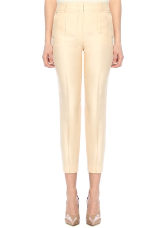 Emilio Pucci Kadın Krem Dar Paça Yün İpek Pantolon Bej 40 IT