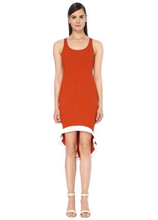 Esteban Cortazar Kadın Kiremit Asimetrik Ribli Mini Elbise Kırmızı XS EU