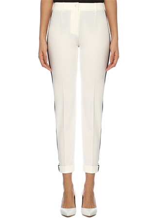 Dolce&Gabbana Kadın Beyaz Siyah Kontrast Şeritli Dar Paça Yün Pantolon 40 IT