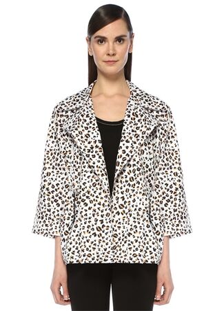 Beymen Collection Kadın Beyaz Leopar Desenli Beli Lastikli Kısa Mont 34