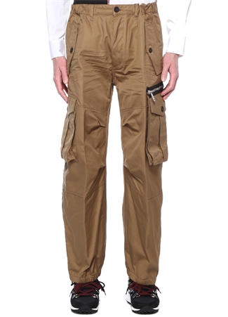 Dsquared2 Erkek Bej Fermuar Kapatmalı Yüksek Bel Jogger Pantolon Kahverengi 46 IT