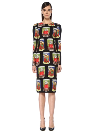 Dolce&Gabbana Kadın Siyah Konserve Baskılı Uzun Kol Midi Krep Elbise 42 IT Dolce&Gabbana Kadın Siyah Konserve Baskılı Uzun Kol Midi Krep Elbise 42 IT