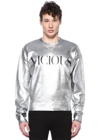 Dsquared2 Erkek Silver Baskılı Parlak Dokulu Sweatshirt Gri XL EU