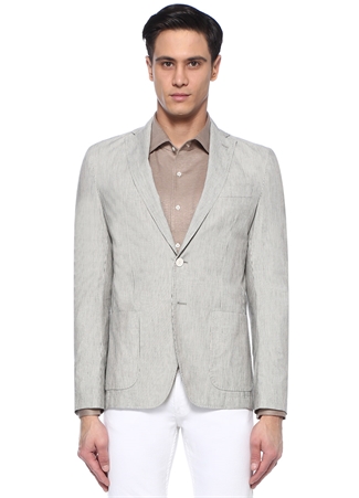 Corneliani CC Collection Erkek Drop 8 Gri Çizgili Kelebek Yaka Kanvas Ceket 52 IT