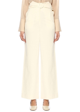 Nanushka Kadın Marie Ekru Yüksek Bel Kemerli Bol Paça Pantolon Bej XS EU