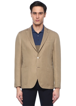 Corneliani Erkek Drop 7 Bej Kelebek Yaka Keten Ceket 54 IT
