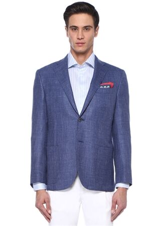 Corneliani Erkek Drop 7 Mavi Kelebek Yaka Desenli Yün Ceket 54 IT