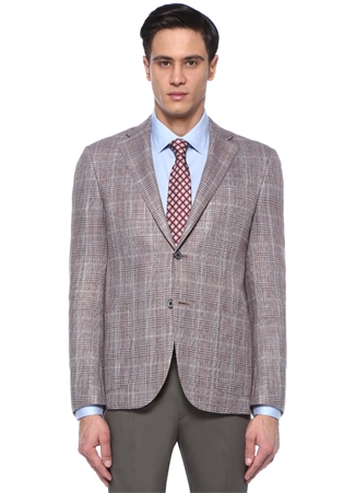 Corneliani Erkek Drop 7 Turuncu Kareli Kelebek Yaka Yün Ceket 54 IT