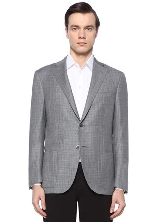 Corneliani Erkek Drop 7 Gri Çizgi Dokulu Yün Ceket 48 IT