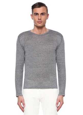 Z Zegna Erkek Gri Bisiklet Yaka Keten Kazak XXL EU