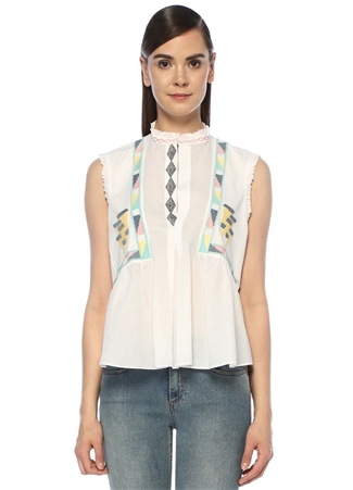 Zadig&Voltaire Kadın Tilda Beyaz V Yaka Etnik Nakışlı Bluz L EU