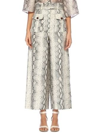 Zimmermann Kadın Corsage Safari Yılan Desen Kemerli Keten Pantolon Bej 2 US