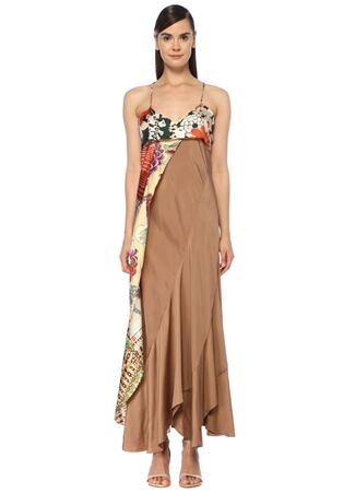 Chloe Kadın Kahverengi Çiçek Desen Garnili Maxi Elbise 38 FR