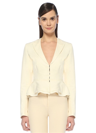 Brock Collection Kadın Ekru Kırlangıç Yaka Ucu Peplum Detaylı Ceket Beyaz 6 US