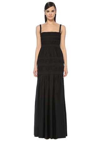 Brock Collection Kadın Siyah Kare Yaka Büzgülü Şeritli Maksi Elbise Lacivert 0 US Brock Collection Kadın Siyah Kare Yaka Büzgülü Şeritli Maksi Elbise Lacivert 0 US