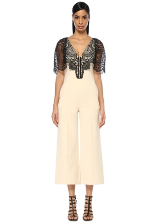 Self Portrait Kadın Cape Bej Siyah Dantel Detaylı Bol Paça Tulum 6 US