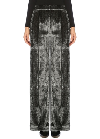 Jonathan Simkhai Kadın Gri Yüksek Bel Ekoseli Bol Paça Kadife Pantolon 6 US