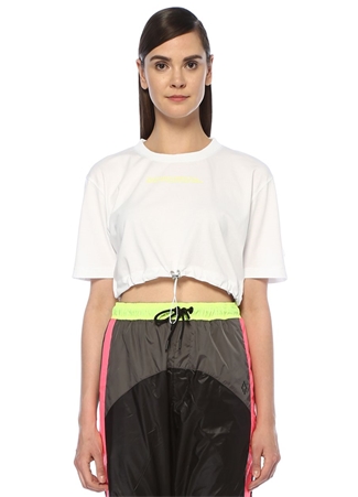 Marcelo Burlon Kadın Beyaz Baskılı Önü Büzgü Detaylı Crop T-shirt S EU Marcelo Burlon Kadın Beyaz Baskılı Önü Büzgü Detaylı Crop T-shirt S EU