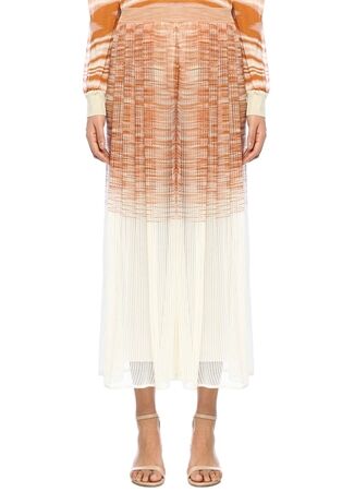 Missoni Kadın Beyaz Yüksek Bel Bol Paça Crop Pantolon Kahverengi 42 IT