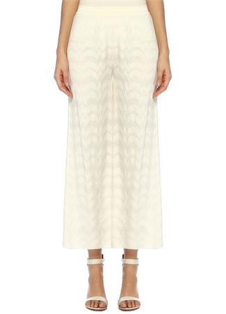 Missoni Kadın Ekru Yüksek Bel Zikzak Desenli Bol Crop Pantolon Bej 40 IT