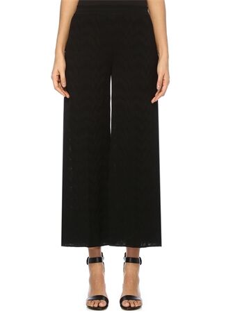 Missoni Kadın Siyah Yüksek Bel Zikzak Desenli Bol Crop Pantolon 42 IT