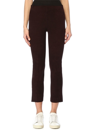 Vince Kadın Bordo Yüksek Bel Yırtmaç Detaylı Süet Pantolon XS EU