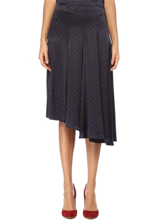 Vince Kadın Lacivert Mikro Desenli Asimetrik Midi İpek Etek Bordo XS EU
