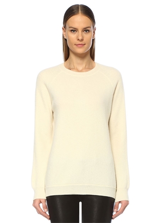 Tru Kadın Krem Diagonal Örgü Ribbed Cashmere Merino Triko Bej M/L EU