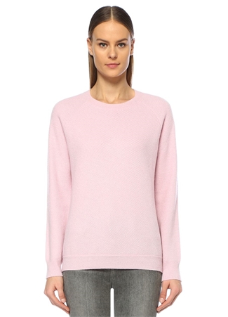 Tru Kadın Pembe Diagonal Örgü Ribbed Cashmere Merino Triko S/M EU