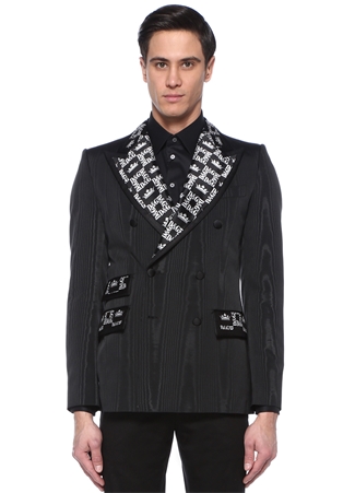 Dolce&Gabbana Erkek Drop 7 Siyah Logo Garnili Kırlangıç Yaka Ceket 48 IT