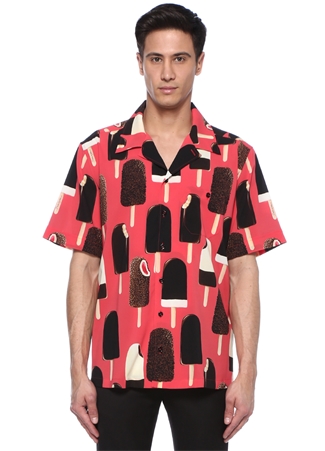 Dolce&Gabbana Erkek Hawaii Fit Pembe Dondurmalı Kısa Kol İpek Gömlek 39 IT