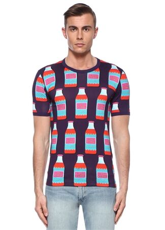 Dolce&Gabbana Erkek Mor Bisiklet Yaka Şişe Baskılı T-shirt 44 IT