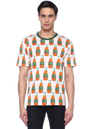 Dolce&Gabbana Erkek Turuncu Beyaz Bisiklet Yaka Baskılı Basic T-shirt Pembe 52 IT