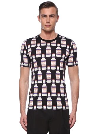 Dolce&Gabbana Erkek Siyah Bisiklet Yaka Şişe Baskılı Basic T-shirt 46 IT