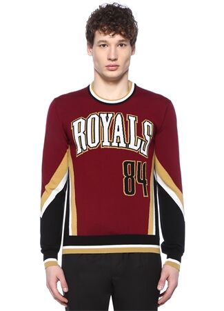 Dolce&Gabbana Erkek Bordo Bisiklet Yaka Yazı Jakarlı Ribli Yün Kazak 46 IT